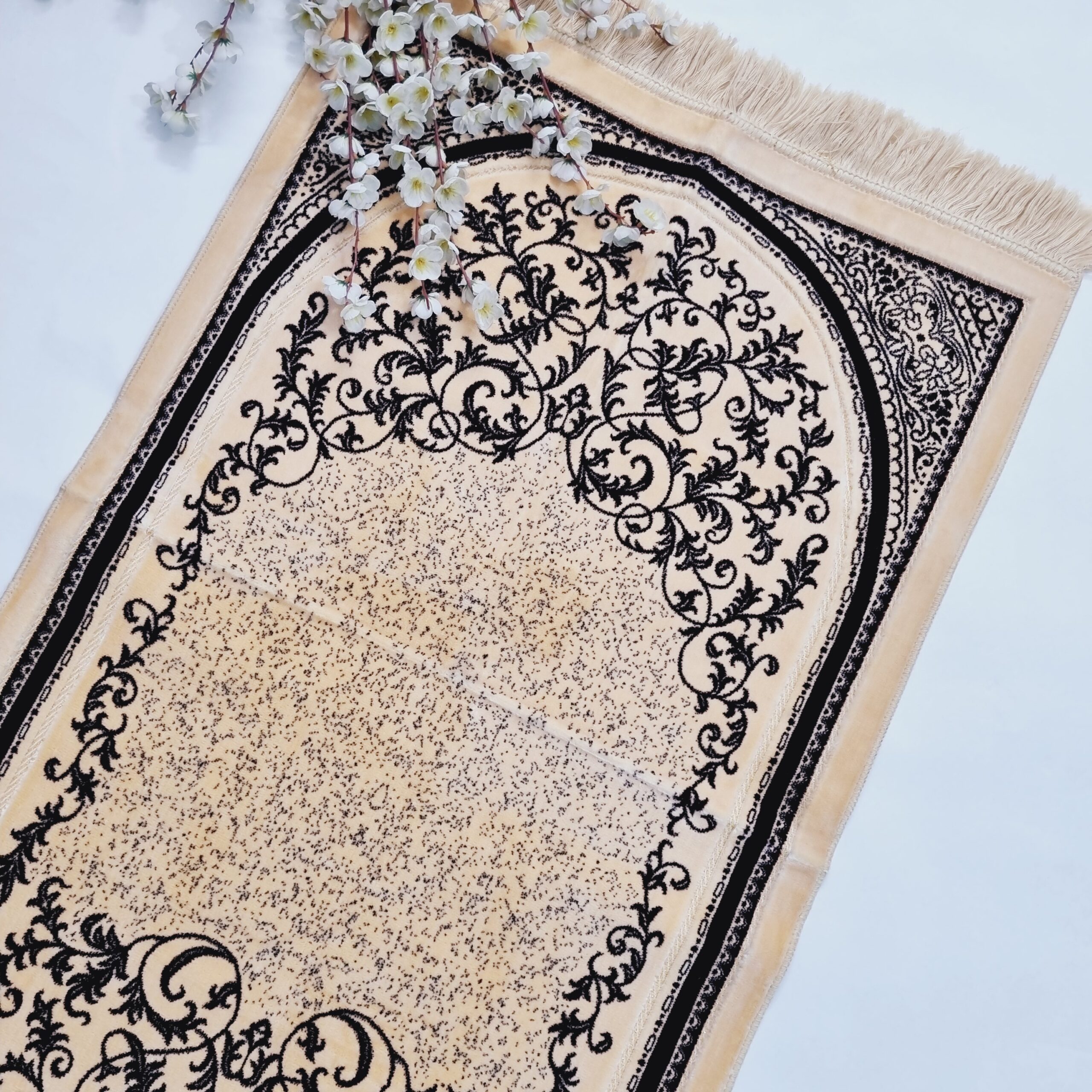 Chenille Turkish Islamic Prayer Mat - Golden with Traditional Mehraab ...