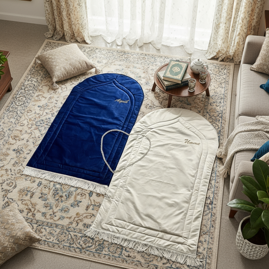 Personalised Aesthetic Couple Velvet Prayer Rug Set | Islamic Wedding ...